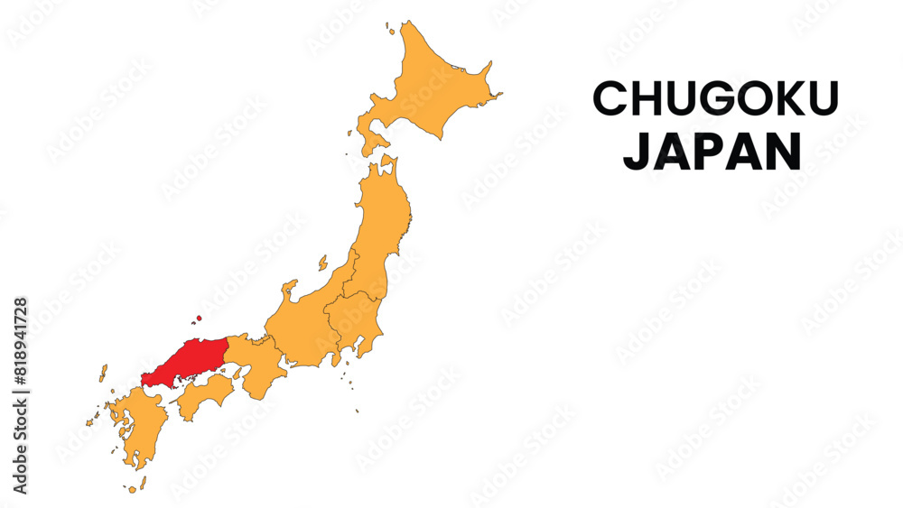 Chugoku Map in Japan. Vector Map of Japan. map of the provinces of ...