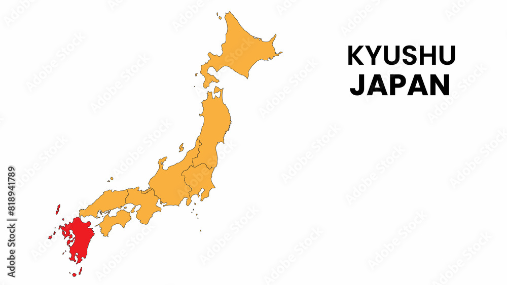 Fototapeta Kyushu Map in Japan. Vector Map of Japan. map of the ...