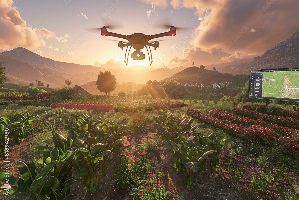 Farm illustration for lush crop monitoring and land expansion using ...