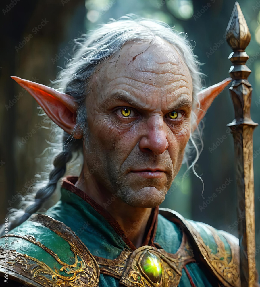 Vintage-Inspired Portrait of a Squinting Half-Elf College of Lore Bard ...