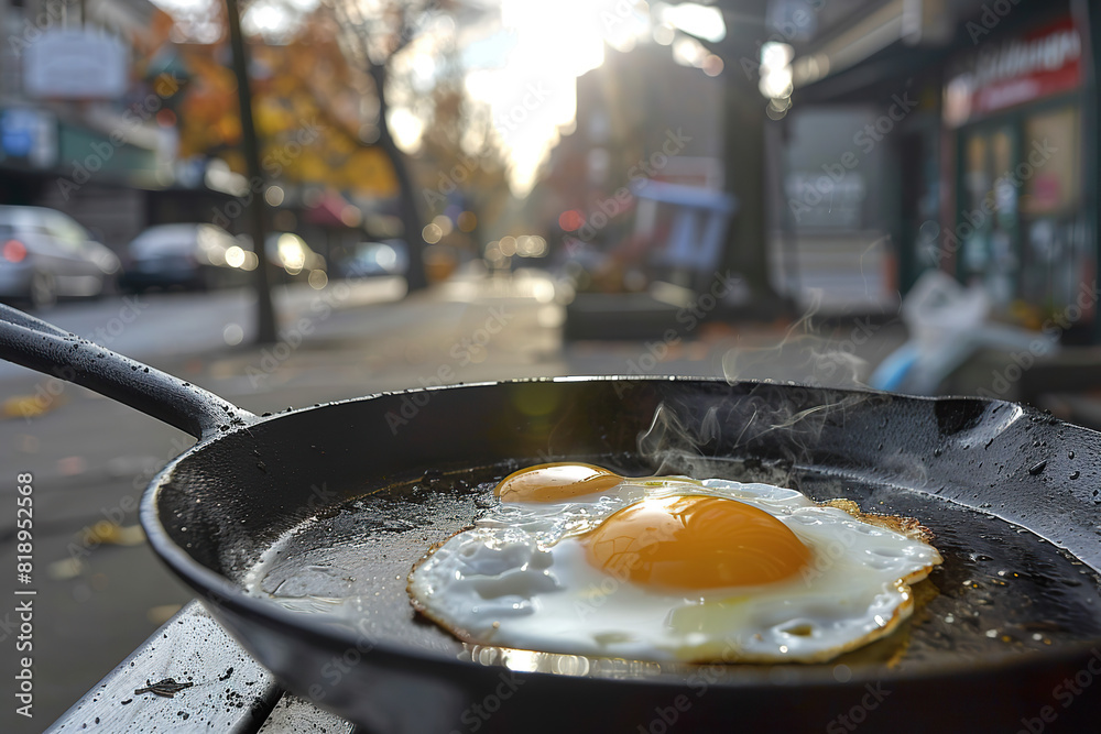 It is so hot you can fry and egg on the sidewalk, hot weather, concept ...