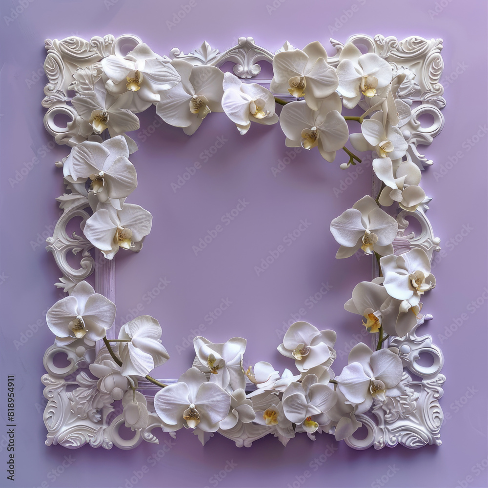 3D frame in 3D floral frame close-up, with advertising space. White ...