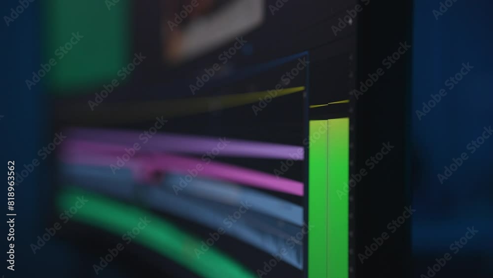 Green digital indicator audio control panels showing sound level of ...