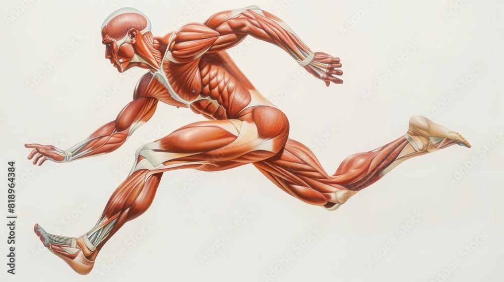 Illustration of a muscular human figure running, showing detailed ...
