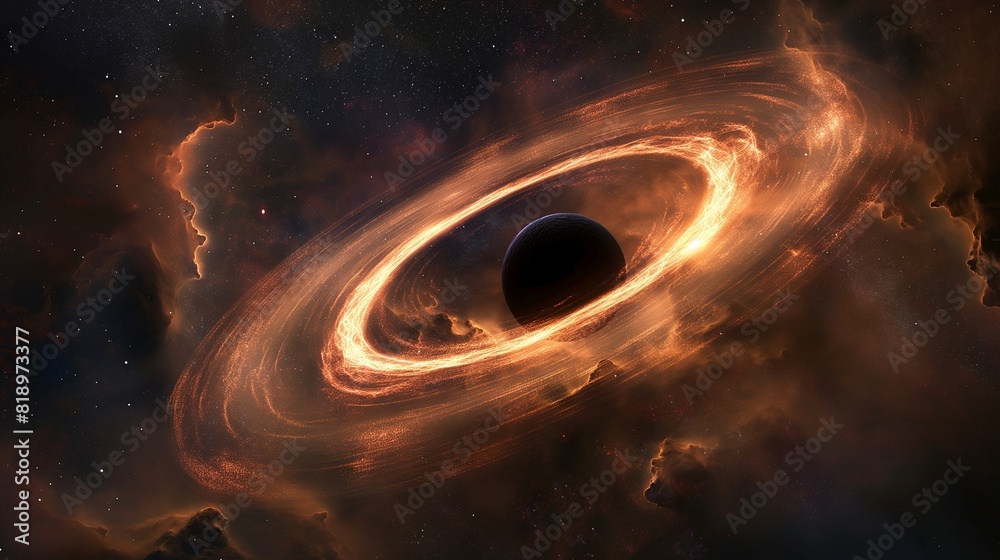 A mysterious black hole, surrounded by a halo of glowing gas, bending ...