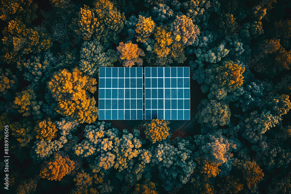 Solar panel, top view, Depicts renewable energy, futuristic tone ...