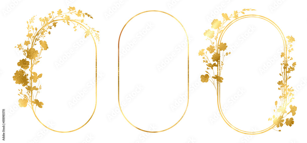 Gold effect hand drawn floral frames and borders. Frames with golden ...