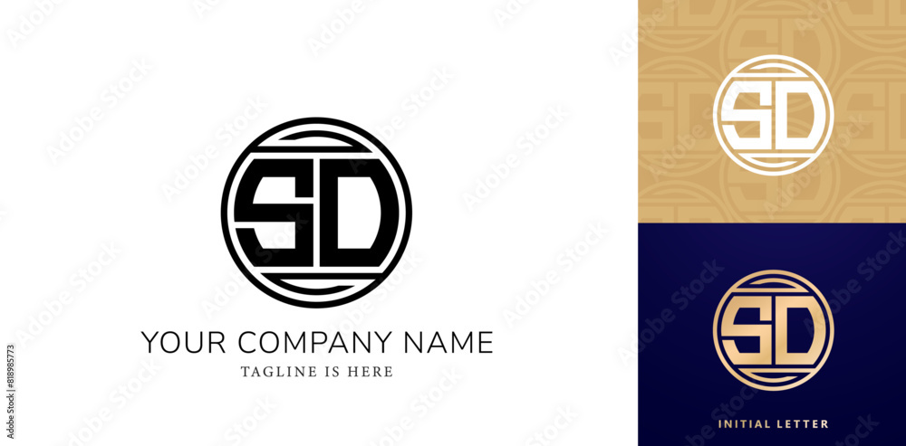 letter sd circle borders logos design with a gold and black backgrounds ...