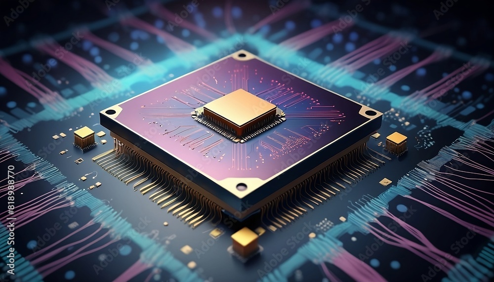 Abstract technology background of a quantum computing system with processor and electronic ...