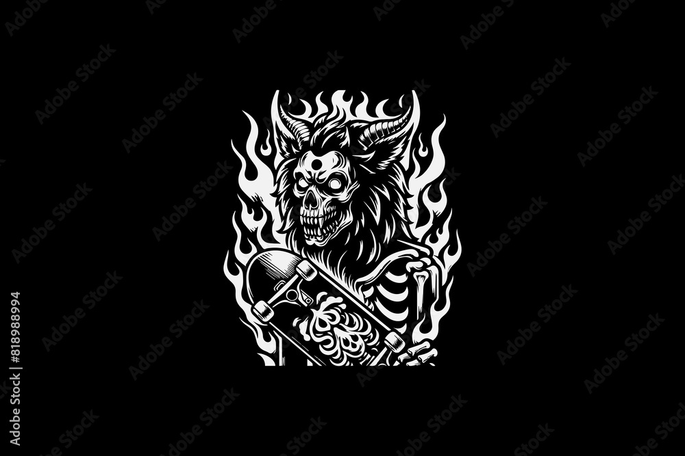 Beast monster fox with skeleton body and flame vector design Stock ...
