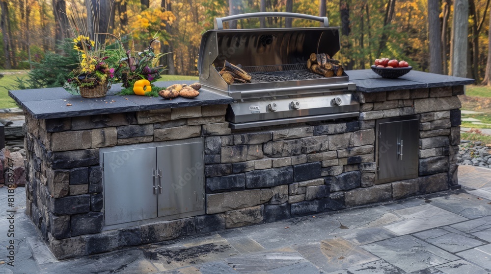 Design a built-in barbecue grill station with ample counter space and ...