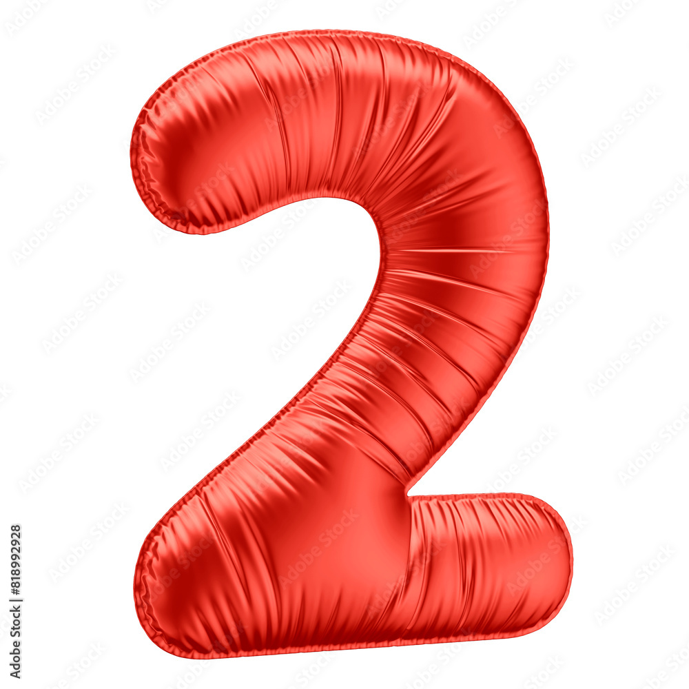 3D Number 2 in Red Balloon Shape with Transparent Background Stock ...