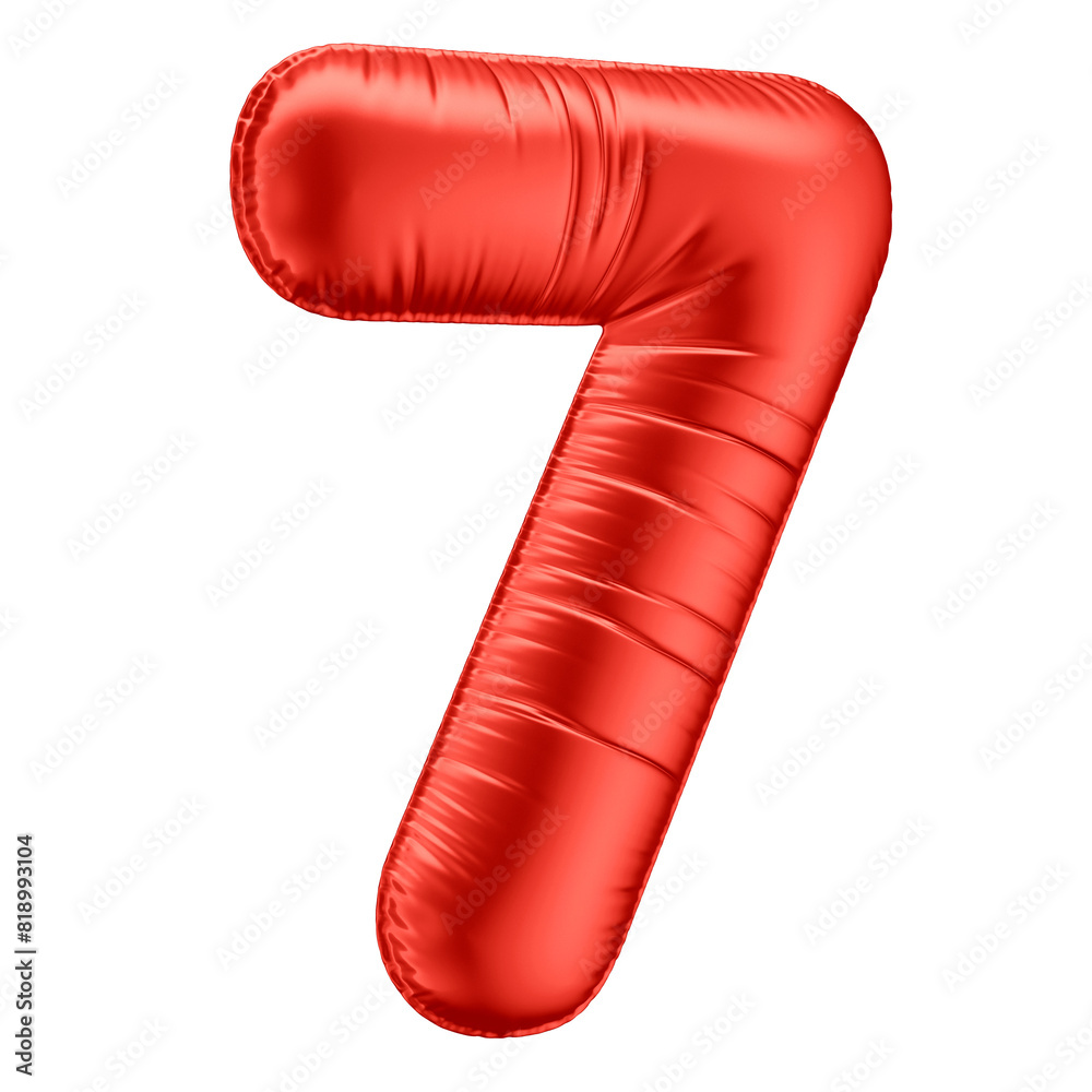 3D Number 7 in Red Balloon Shape with Transparent Background ilustração ...