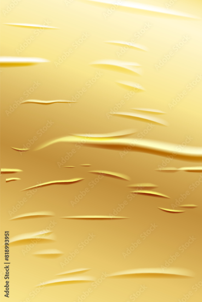 Wrinkle gold paper sheet. Glued effect background. Vector realistic ...