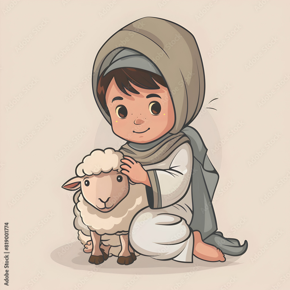 Eid al adha illustration Muslim girl with sheep cartoon illustration ...