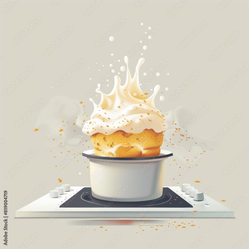 Minimalistic design of a cartoon soufflé rising in the oven, digital ...