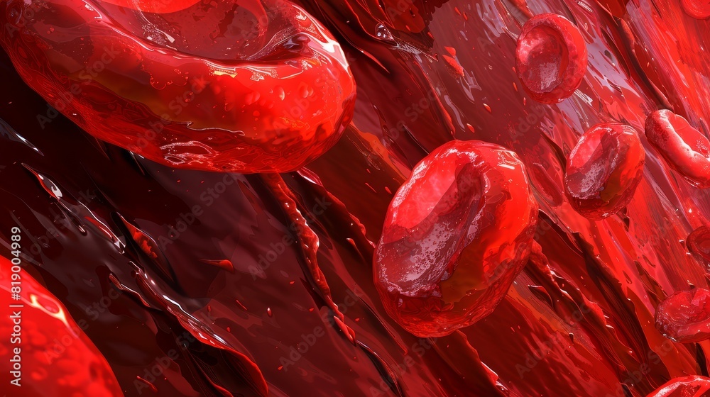 Highlight an illustration of red blood cells in an artery, focusing on ...