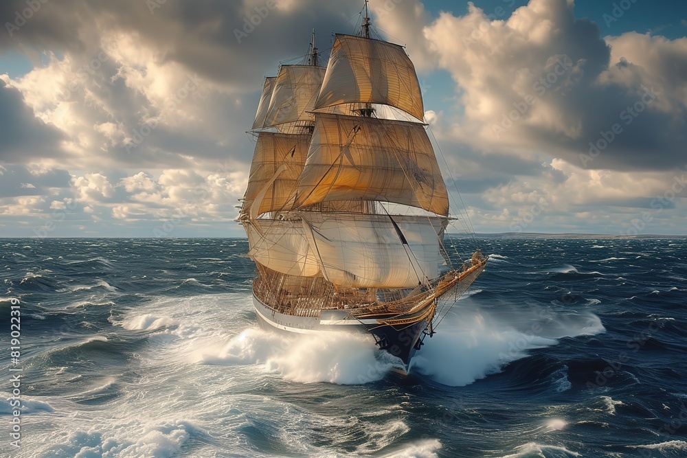 Historical Clipper Ship A vintage clipper ship under sail, representing ...