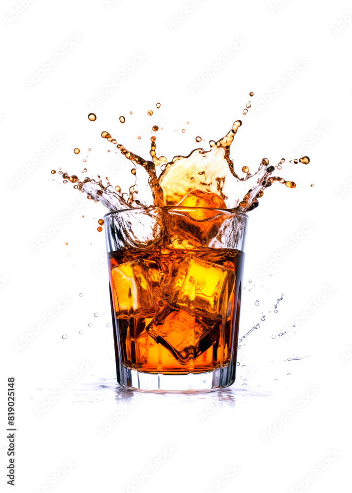 Jack Daniels with Coke and Ice Drink with Splashing Liquid on White ...
