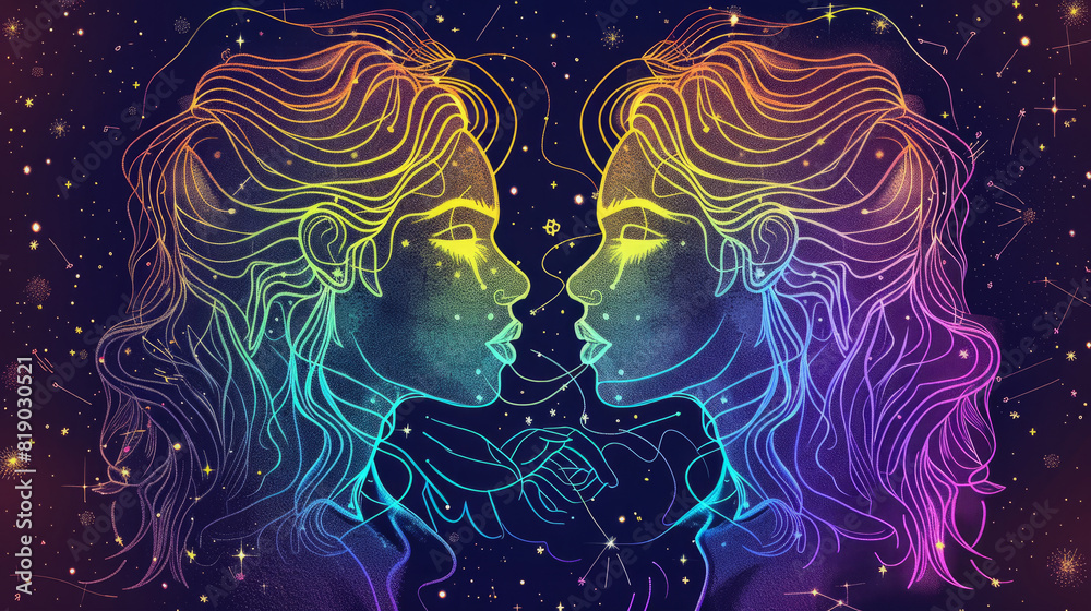 Zodiac sign Gemini featuring twin featuring two mirrored figures ...