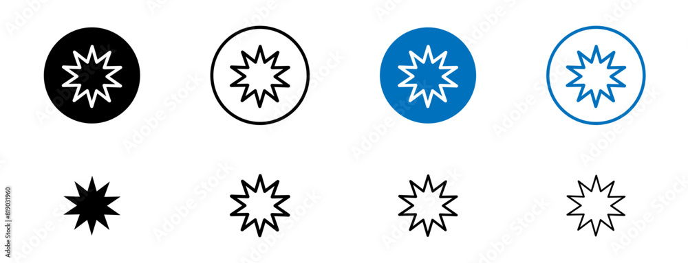 Bahai vector icon set. nine pointed Baha sign. Persian star icon in ...