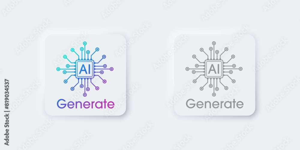 Generate AI button. Artificial intelligence and Machine learning technology concept. AI enters ...