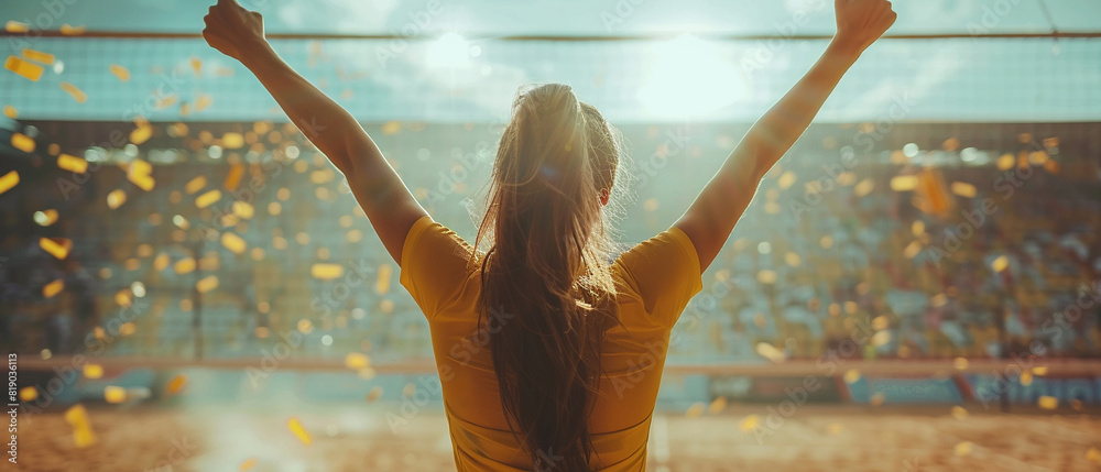 Depict the moment of victory in volleyball with players celebrating ...