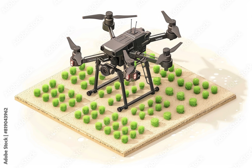 Isometric drone planning farming farm vector view farm automation tools ...