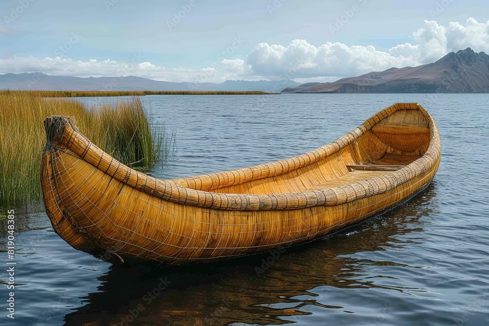 Traditional Reed Boat on Lake Titicaca A traditional reed boat sailing ...