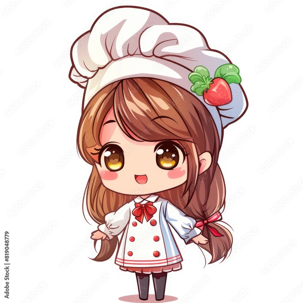 Cute chibi chef girl picture. Cartoon happy drawn characters ...