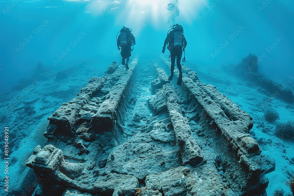 Underwater Archaeological Expedition Divers on an underwater ...