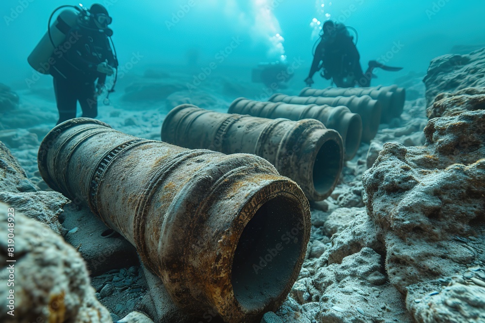 Underwater Archaeological Expedition Divers On An Underwater Archaeological Expedition Exploring