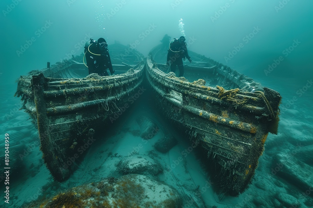 Underwater Archaeological Expedition Divers on an underwater ...