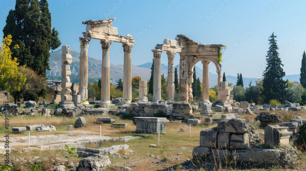 Ruins of the Kono building, a Greek building. the temple is an old ...
