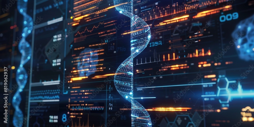 DNA medical screen hologram science hud data analysis body research ...