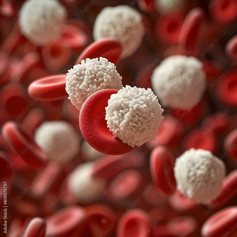 High-resolution image showing red and white blood cells, illustrating ...
