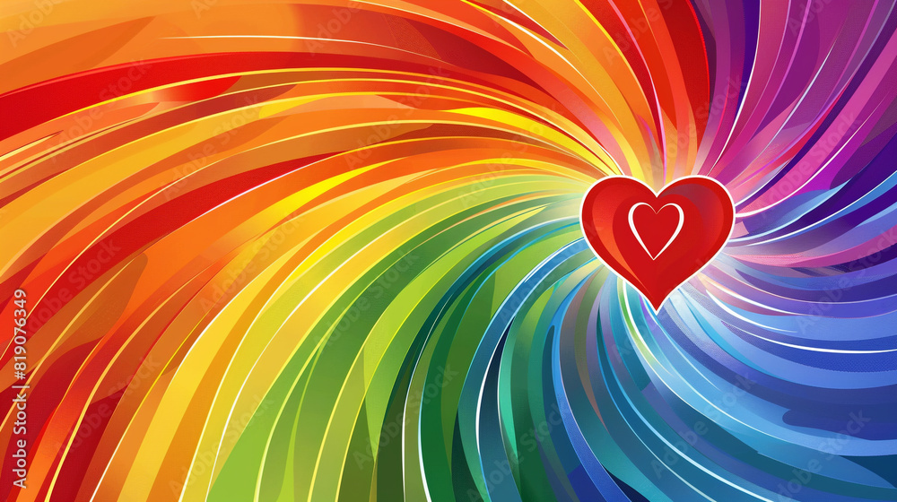 LGBTQ colors in a circular wave pattern a heart at the center on the ...