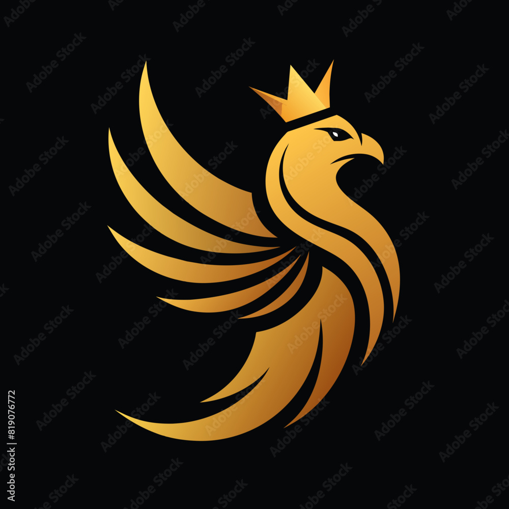 Golden Unique regal golden royal phoenix, crown on head, front full ...