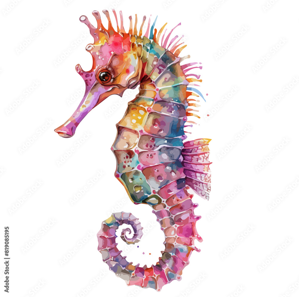 Watercolor of a seahorse, isolated on a white background, seahorse ...