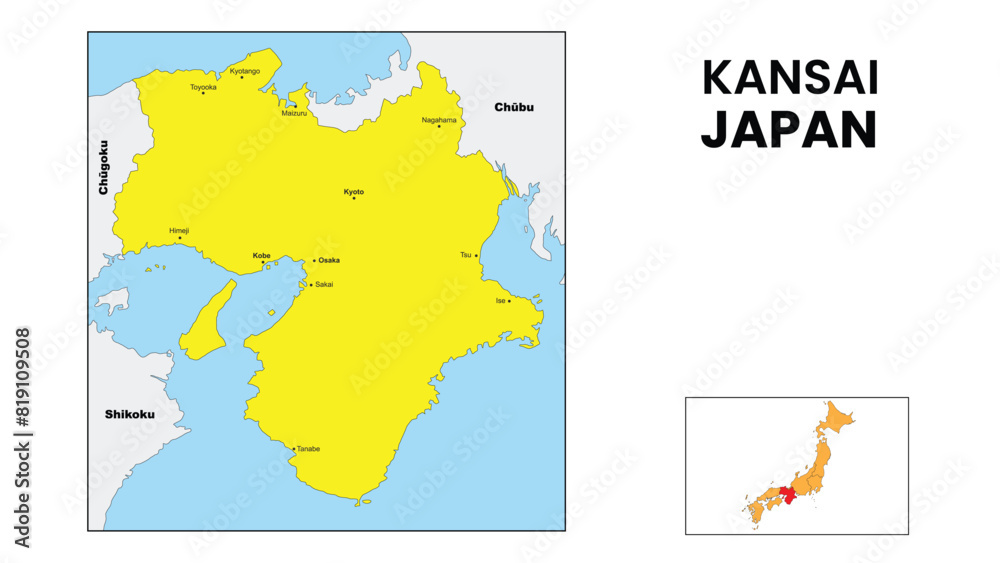 Kansai Map. Major city map of Kansai. Political map of Kansai with ...