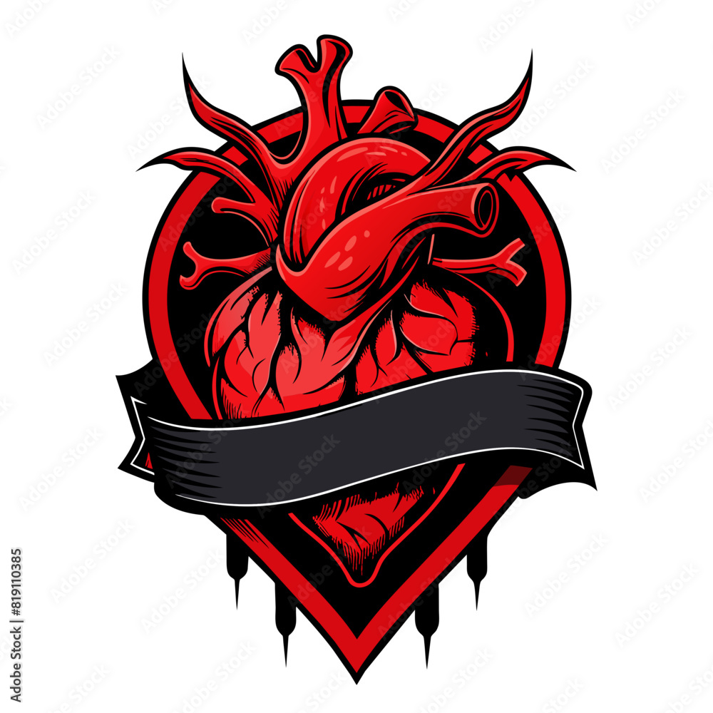 blood-red human heart with blood streaks on a stark black background ...