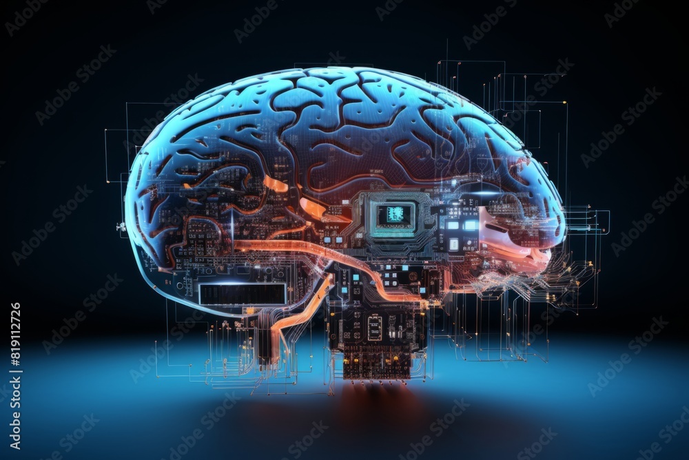 Human brain connected to a chip. Digital brain concept with Network Connections, Generative AI ...