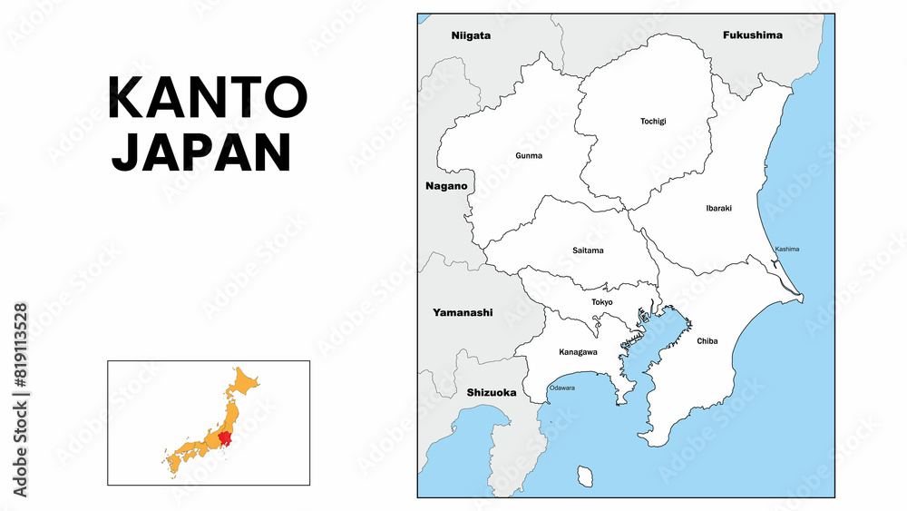 Kanto Map. State and district map of Kanto. Administrative map of Kanto ...