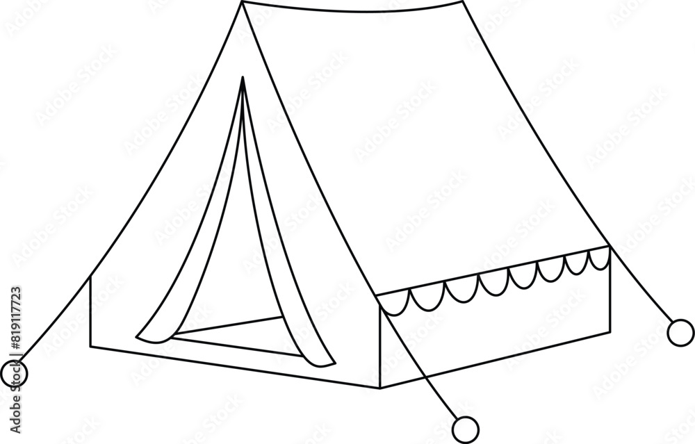 Tent camping coloring page for kids. Summer outline doodle colouring ...