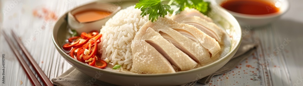 Hainanese chicken rice, poached chicken with fragrant rice, popular ...