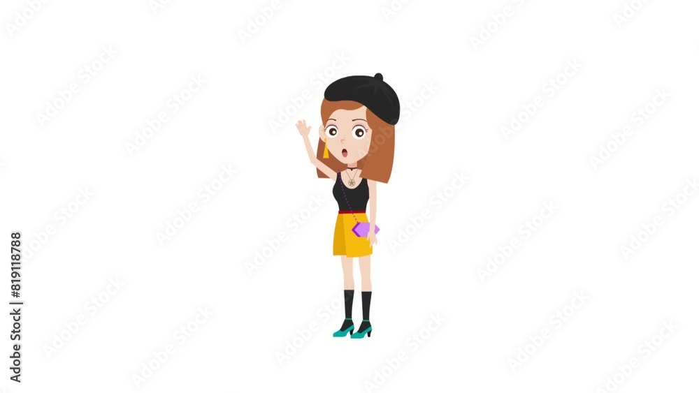 beautiful cute cartoon fashion girl with lift hands reaction 2d ...