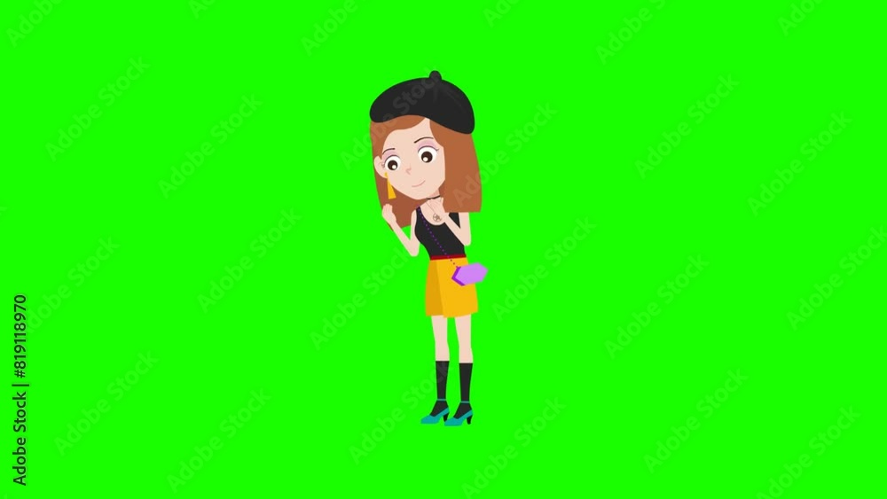 beautiful cute cartoon fashion girl with look around reaction 2d ...