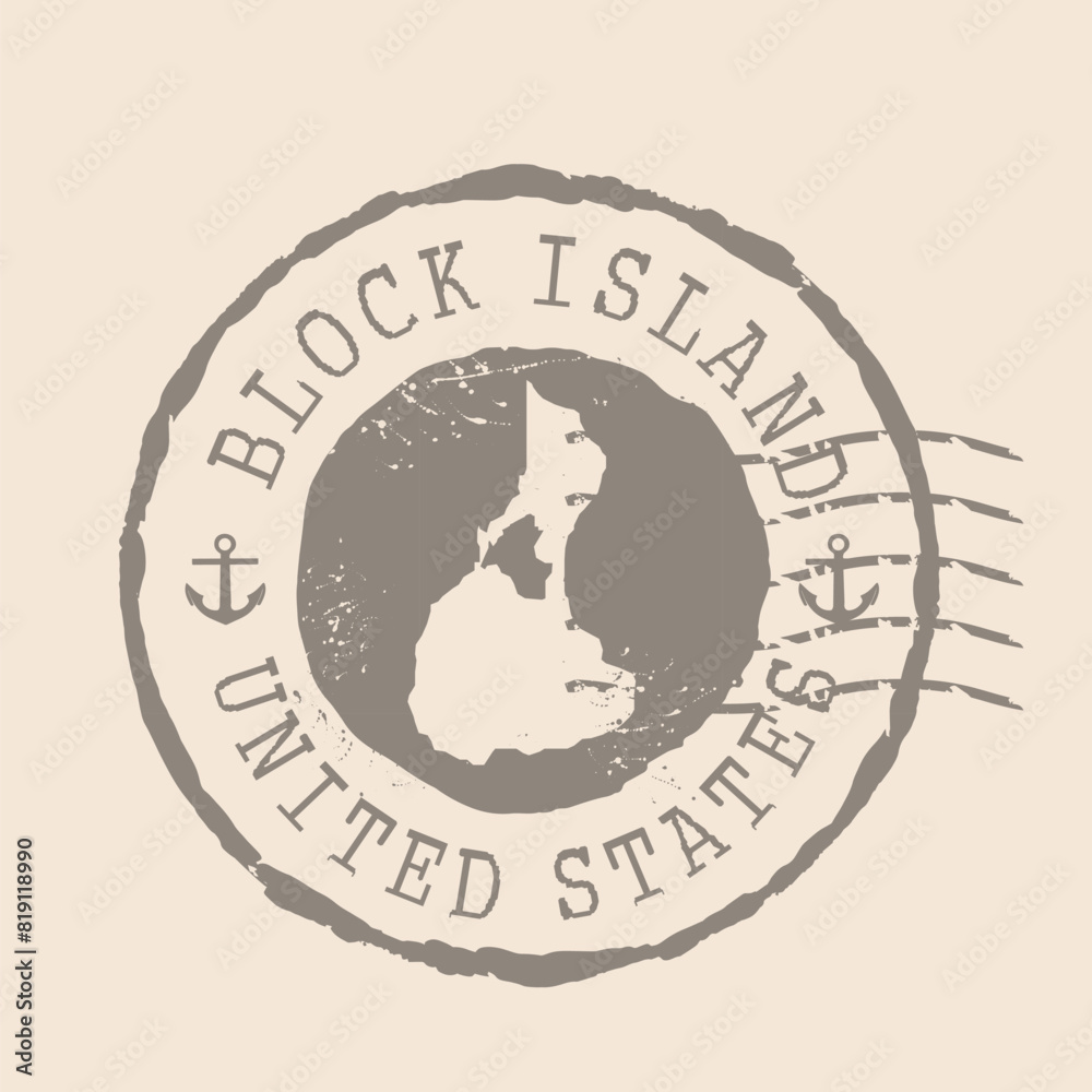 Stamp Postal of Block Island. Map Silhouette rubber Seal. Design Retro ...