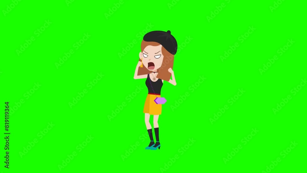 beautiful cute cartoon fashion girl with Rag reaction 2d animation and ...