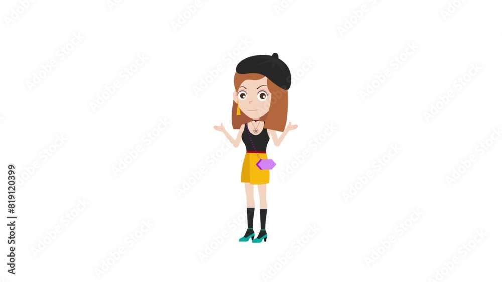 beautiful cute cartoon fashion girl with sprawl hands reaction 2d ...